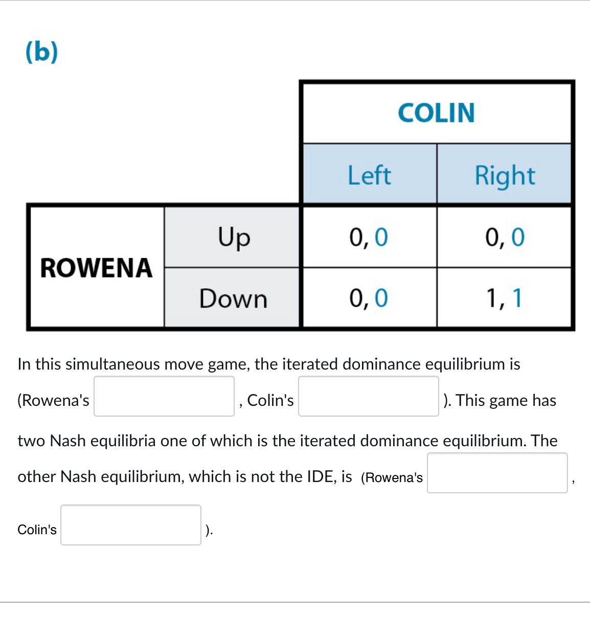 Solved (b)In this simultaneous move game, the iterated | Chegg.com