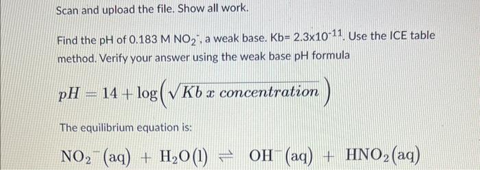 Solved Scan and upload the file. Show all work. Find the pH | Chegg.com