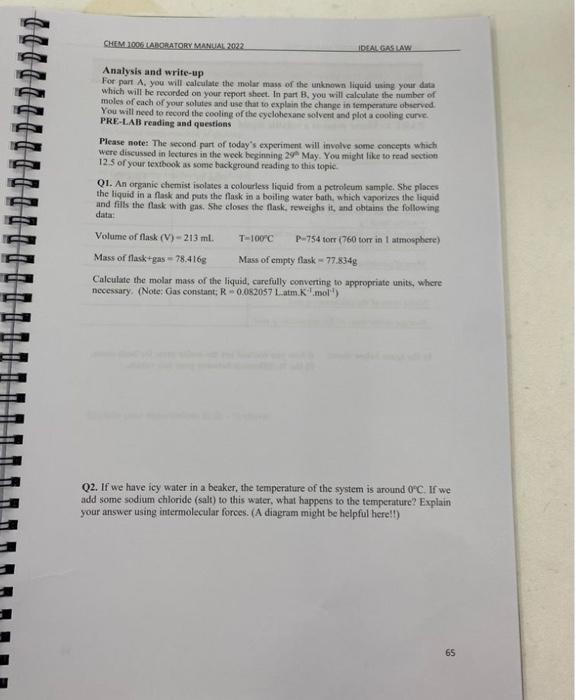 Solved CHEM 1006 LABORATORY MANUAL 2022 IDEAL GAS LAW | Chegg.com