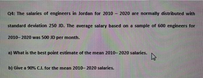 Solved Q4: The salaries of engineers in Jordan for 2010 - | Chegg.com