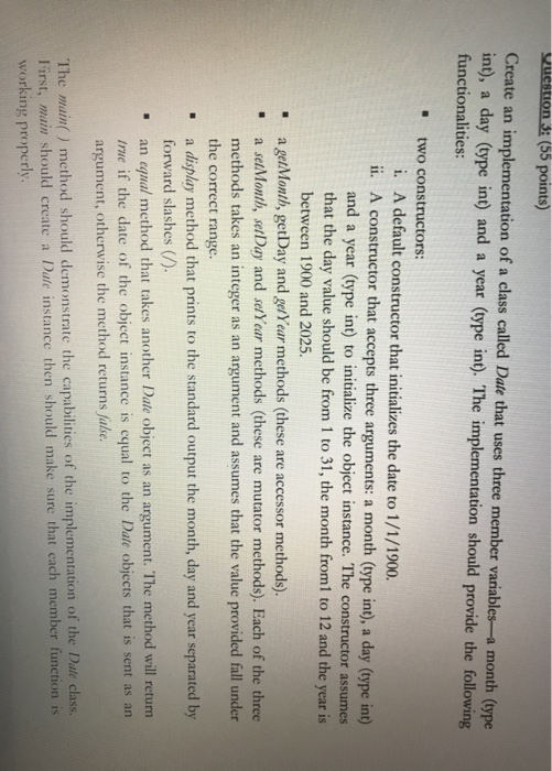 Solved Question 3: (55 points) Create an implementation of a | Chegg.com