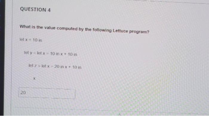 Solved What is the value computed by the following Lettuce | Chegg.com