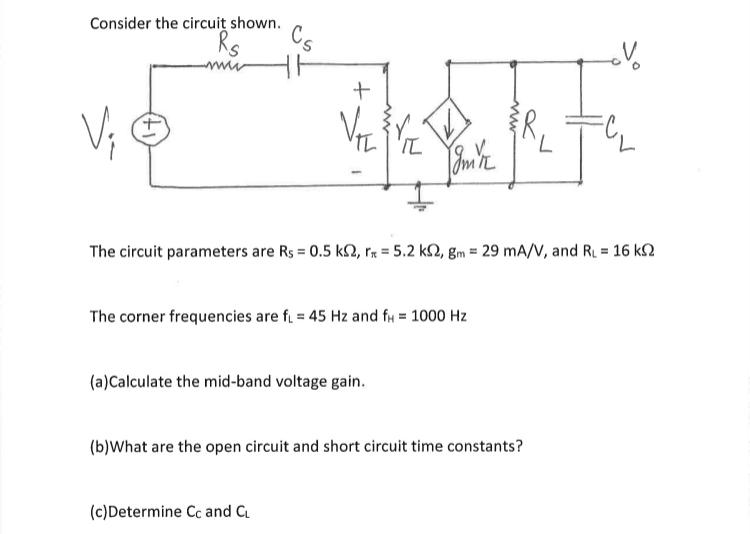 Solved The circuit parameters are | Chegg.com