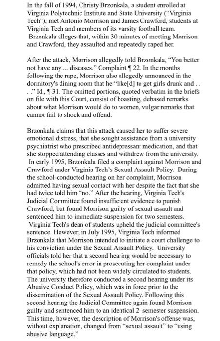 Solved Case 7: United States v. Morrison, 529 U.S. 598 | Chegg.com