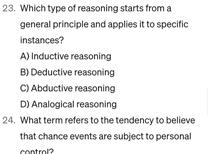 Solved Which type of reasoning starts from a general | Chegg.com