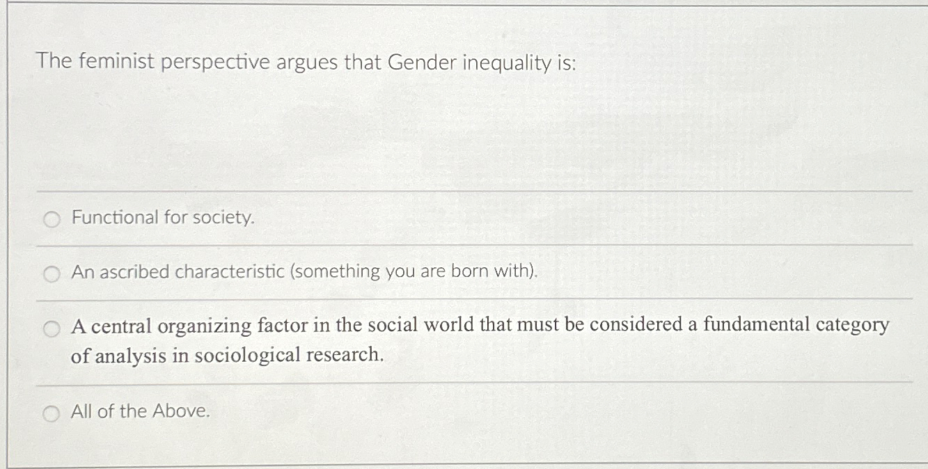 Solved The feminist perspective argues that Gender | Chegg.com