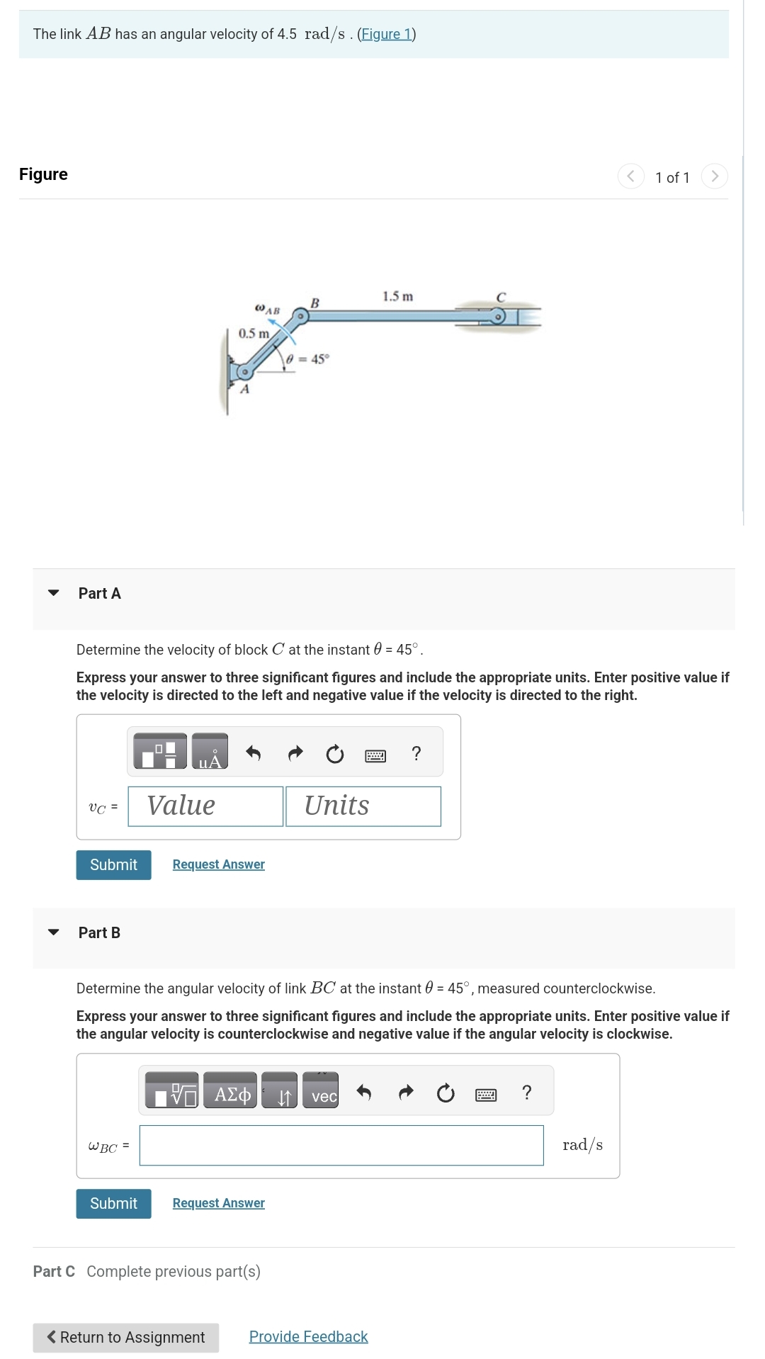 Solved The link AB ﻿has an angular velocity of | Chegg.com
