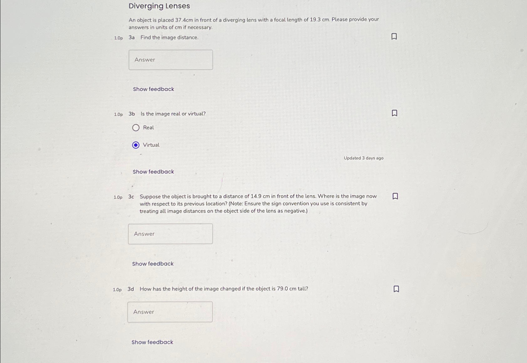 Solved Diverging LensesAn object is placed 37.4cm ﻿in front | Chegg.com