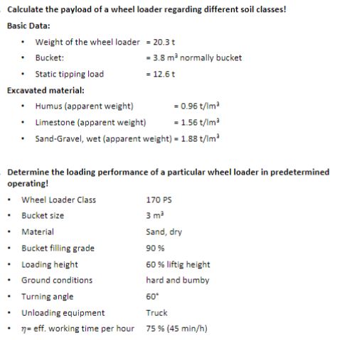 Solved Calculate the payload of a wheel loader regarding | Chegg.com