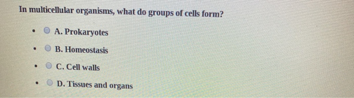 Solved In multicellular organisms, what do groups of cells | Chegg.com