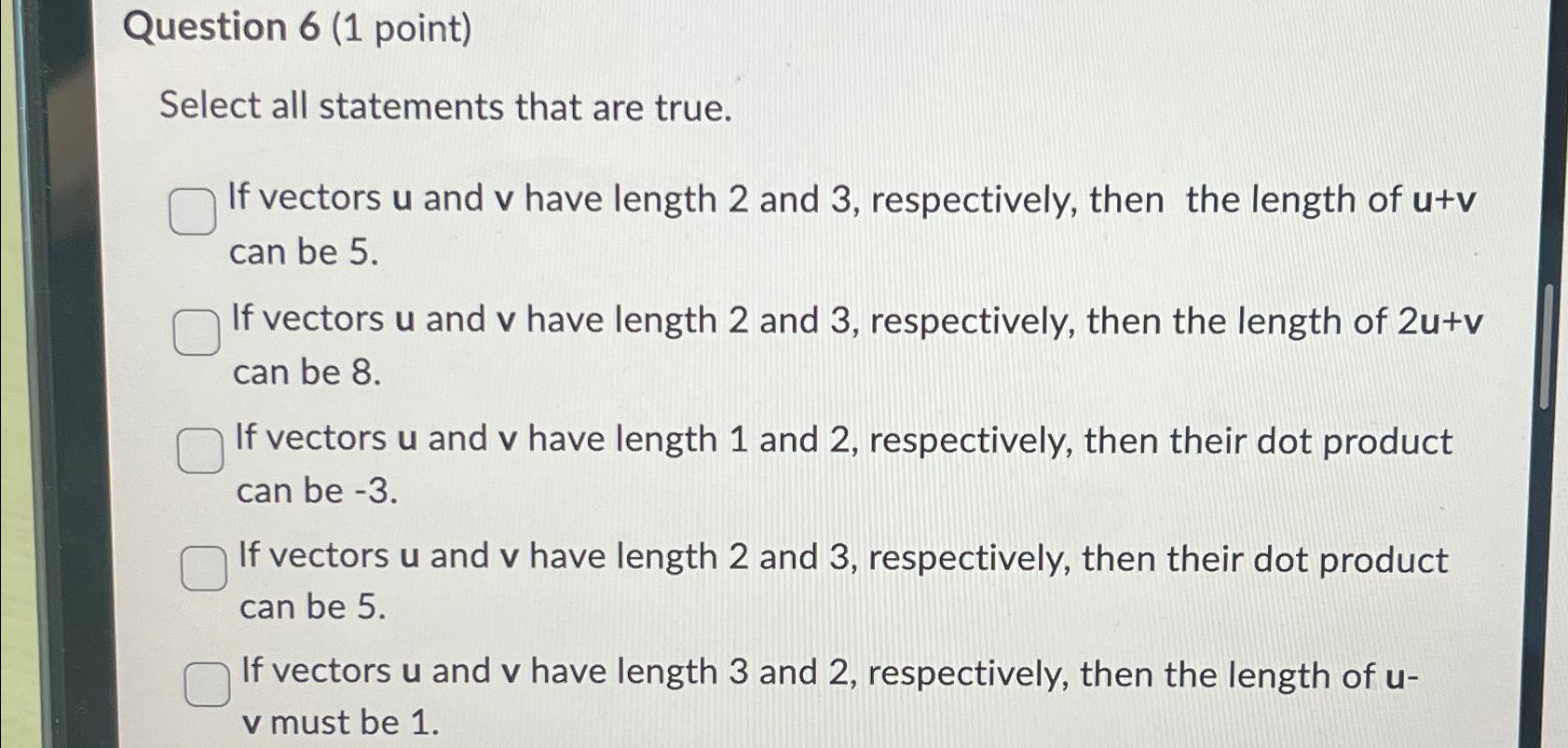 Solved Question 6 (1 ﻿point)Select all statements that are | Chegg.com