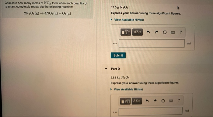 Solved Part A Calculate how many moles of NO, form when each | Chegg.com