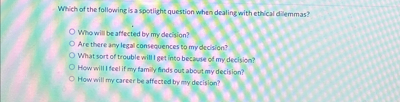 Solved Which of the following is a spotlight question when | Chegg.com