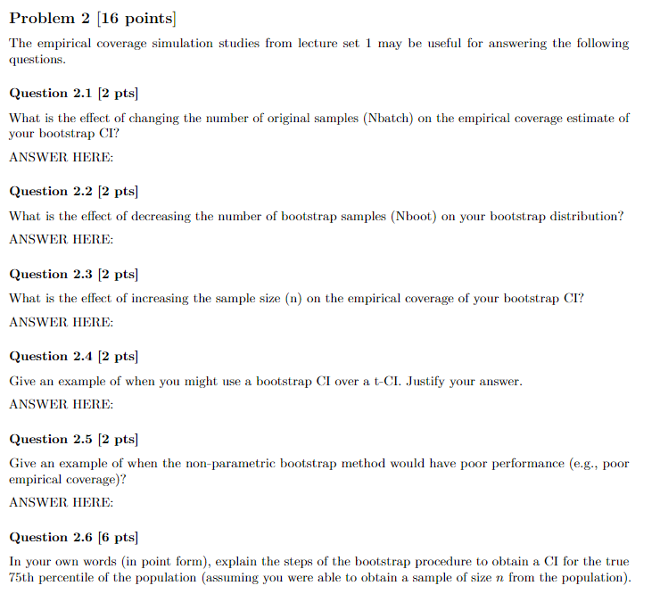 Solved Problem 2 [16 ﻿points]The empirical coverage | Chegg.com