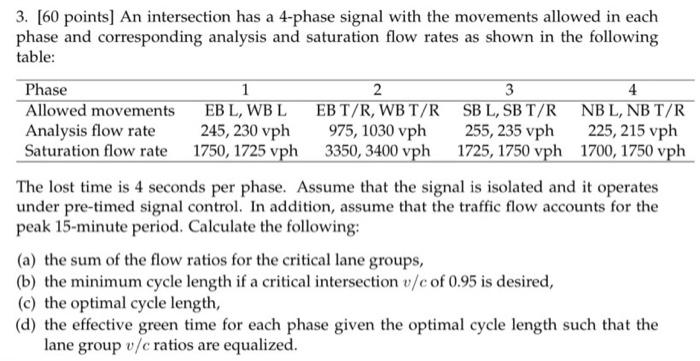 Solved 3. [ 60 points] An intersection has a 4-phase signal | Chegg.com