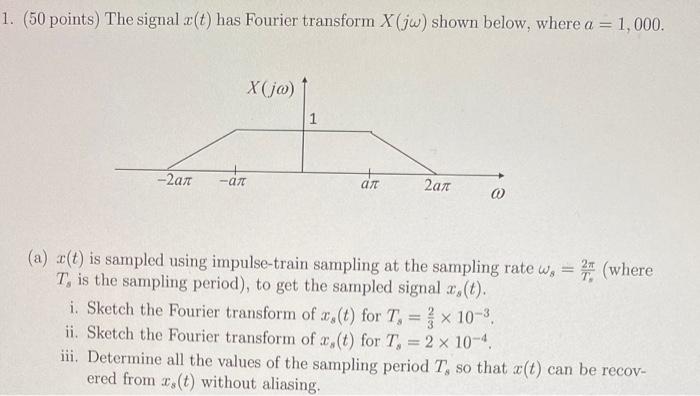 Solved 1. (50 points) The signal x(t) has Fourier transform | Chegg.com