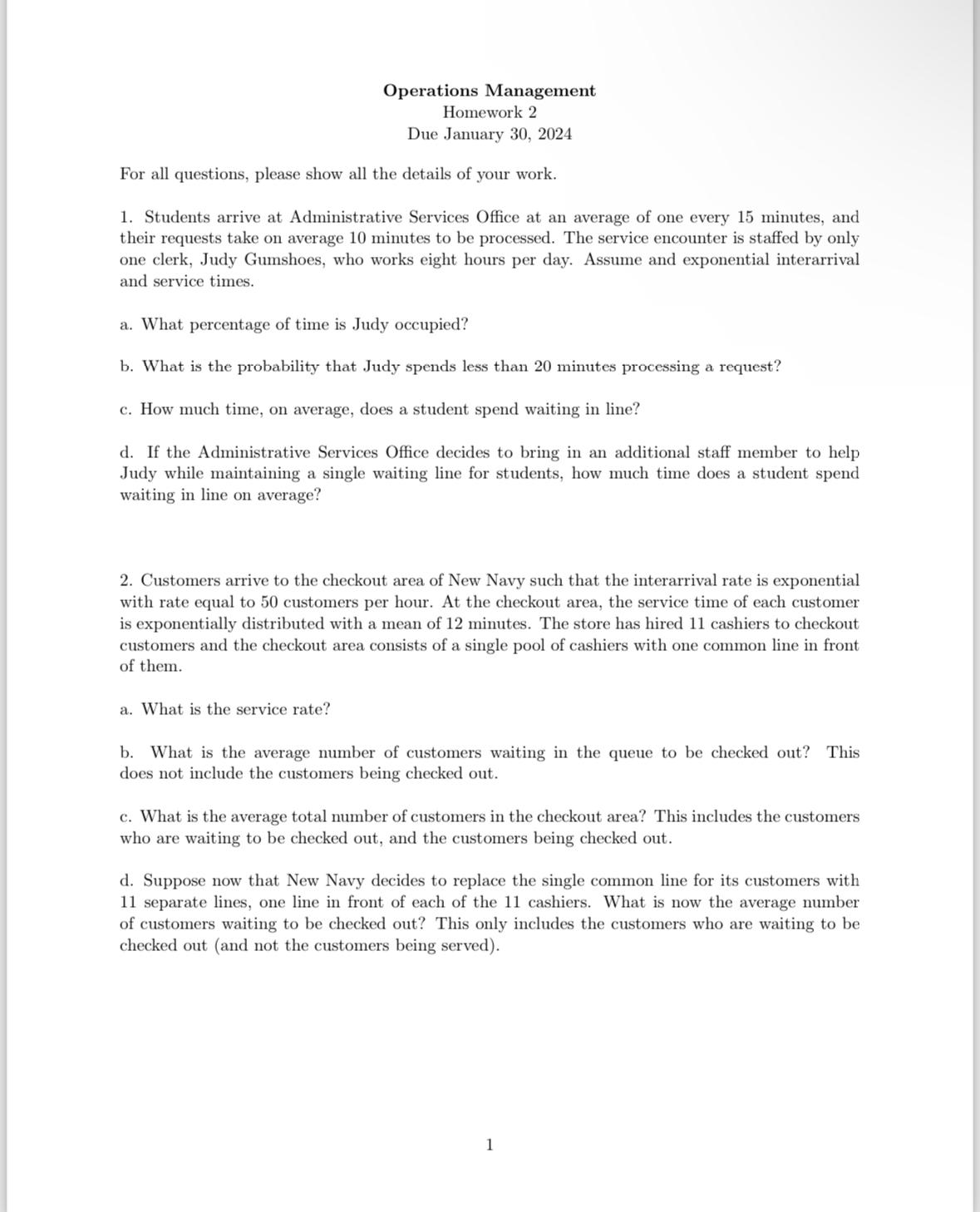 Solved Operations ManagementHomework 2Due January | Chegg.com