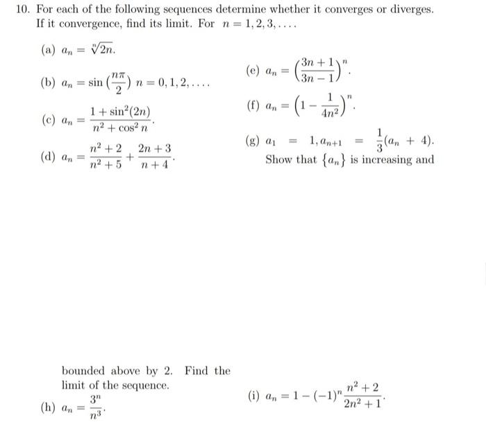 Solved 10. For each of the following sequences determine | Chegg.com