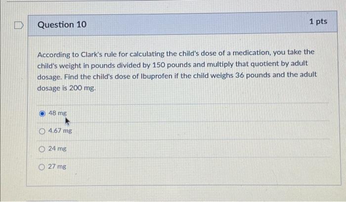 Solved Question 10 According to Clark's rule for calculating | Chegg.com