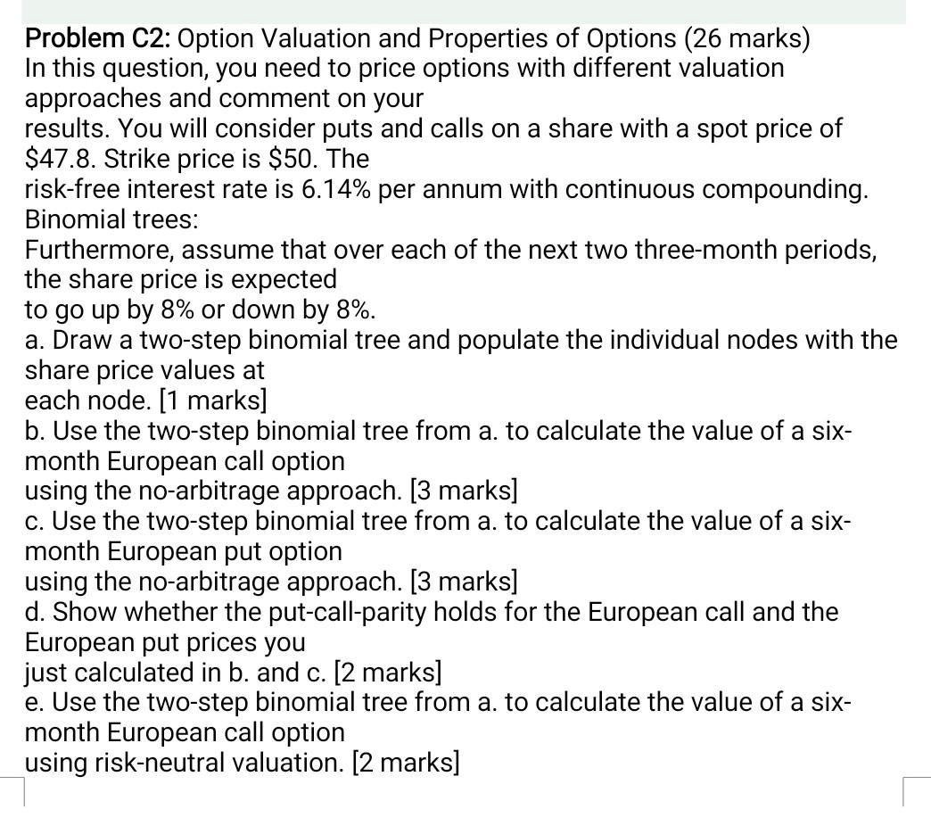 Solved Problem C2: Option Valuation and Properties of | Chegg.com