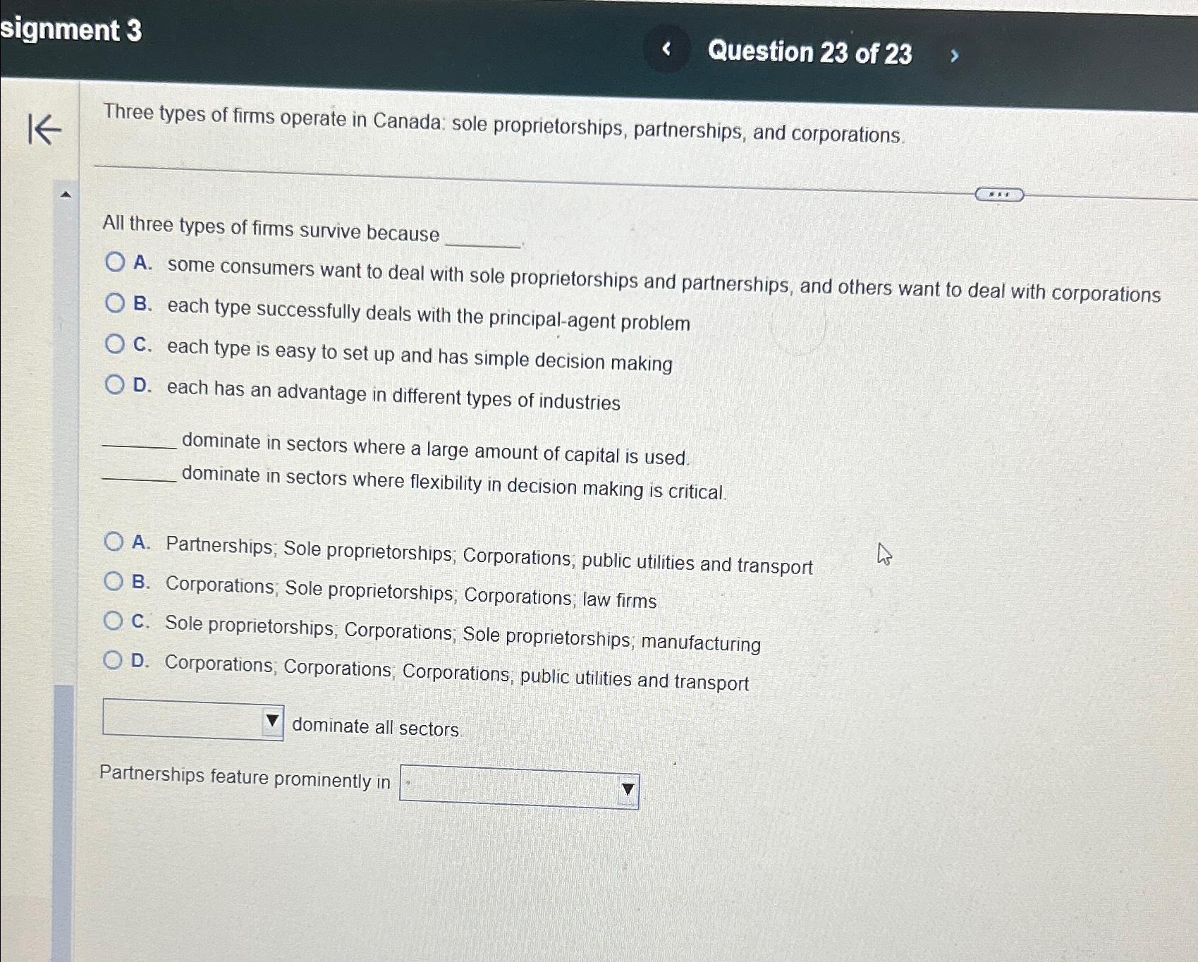 Solved signment 3Question 23 ﻿of 23Three types of firms | Chegg.com
