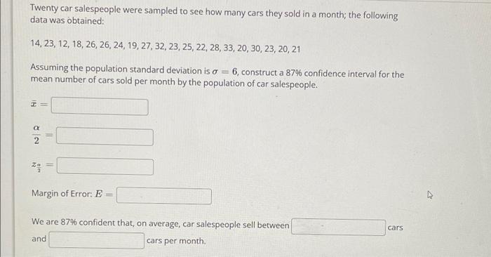 Solved Twenty car salespeople were sampled to see how many | Chegg.com Solved Twenty car salespeople were sampled to see how many | Chegg.com