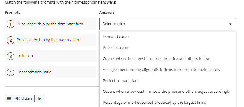Solved Match the following prompts with their corresponding | Chegg.com