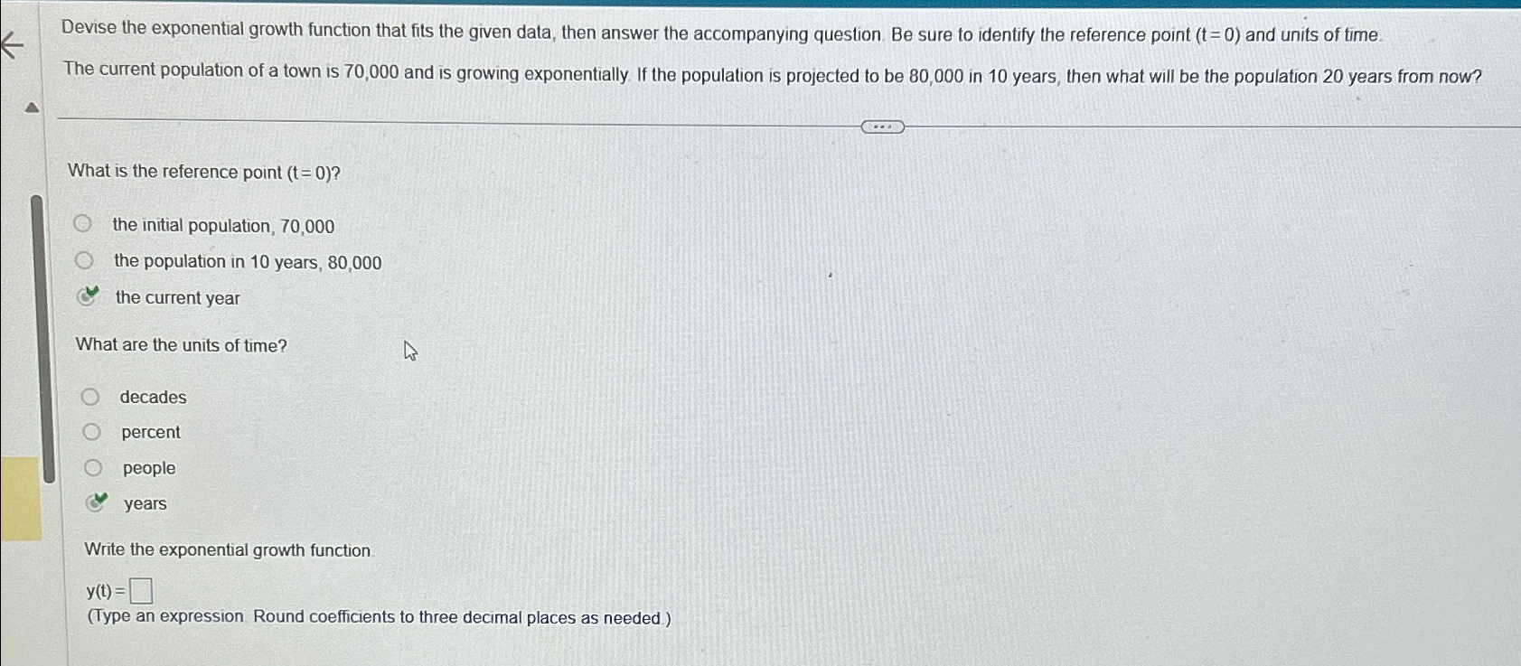 Solved Devise The Exponential Growth Function That Fits The 8411