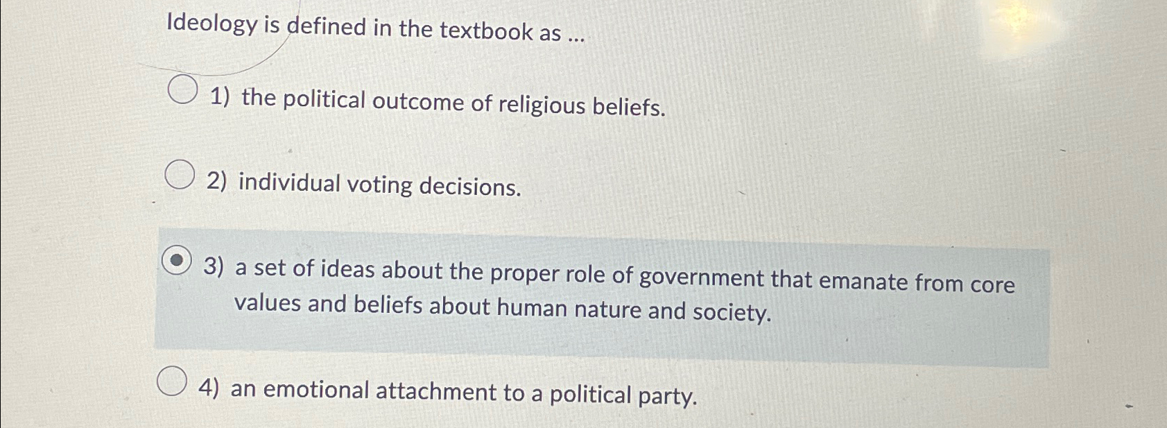 Solved Ideology is defined in the textbook as ...the | Chegg.com