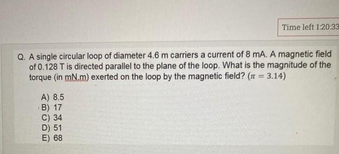 Solved Q. A single circular loop of diameter 4.6 m carriers | Chegg.com