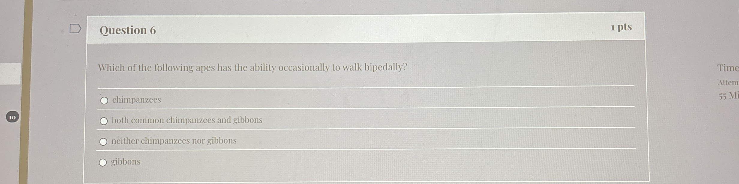 Solved Question 61 ﻿ptsWhich of the following apes has the | Chegg.com