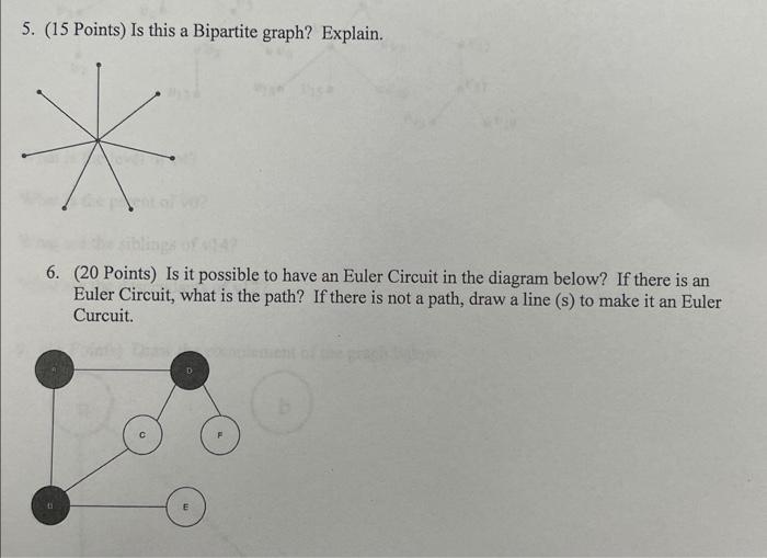 Solved 5. (15 Points) Is this a Bipartite graph? Explain. 6. | Chegg.com