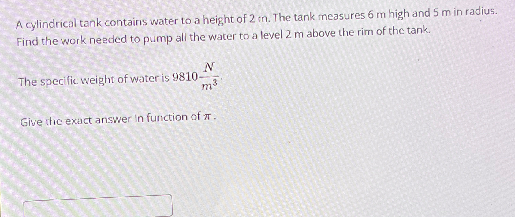 Solved A cylindrical tank contains water to a height of 2m. | Chegg.com