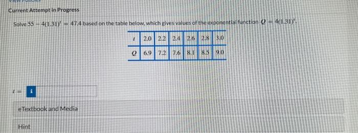 Solved Solve 3(1.22)t=4.65 based on the table below, which | Chegg.com