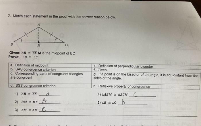 Solved matchea h statement in the proof with the correct | Chegg.com