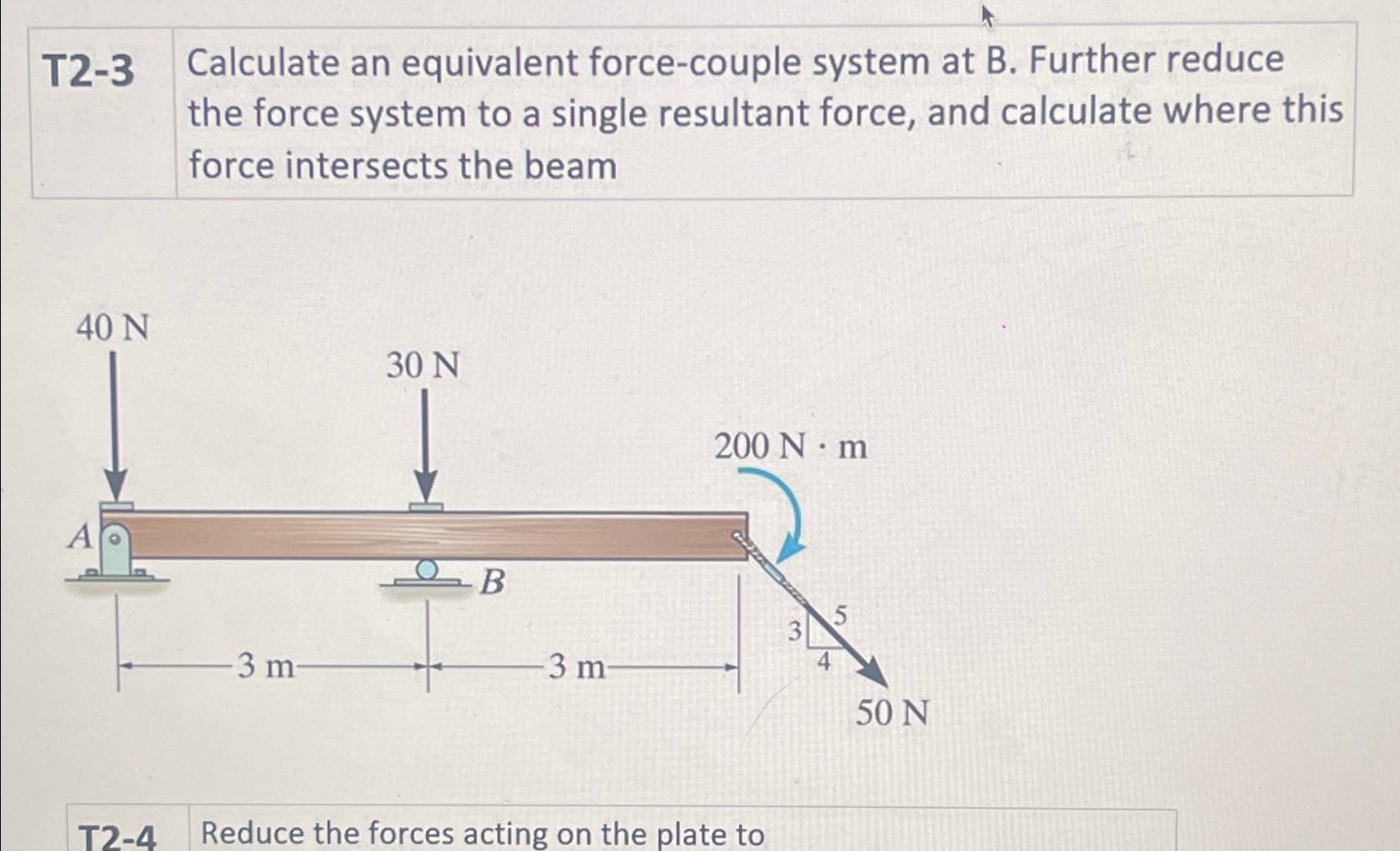 Solved T2-3 ﻿Calculate an equivalent force-couple system at | Chegg.com