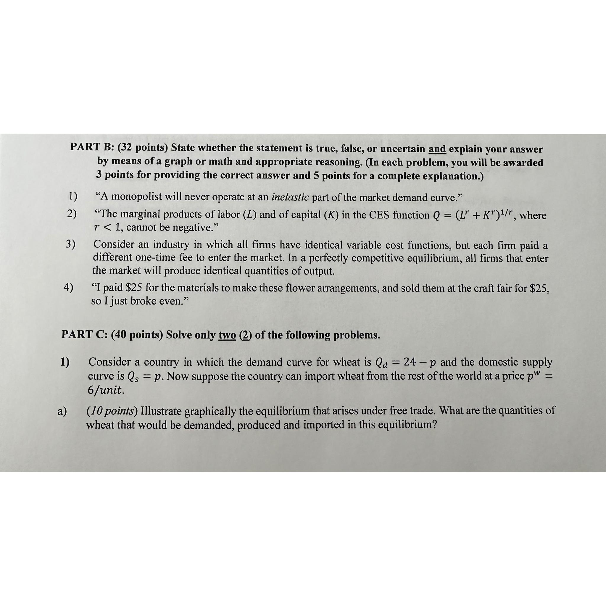 Solved PART B: (32 ﻿points) ﻿State whether the statement is | Chegg.com
