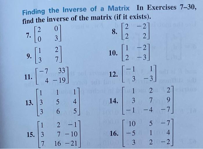 Solved - 0 Finding the Inverse of a Matrix In Exercises | Chegg.com