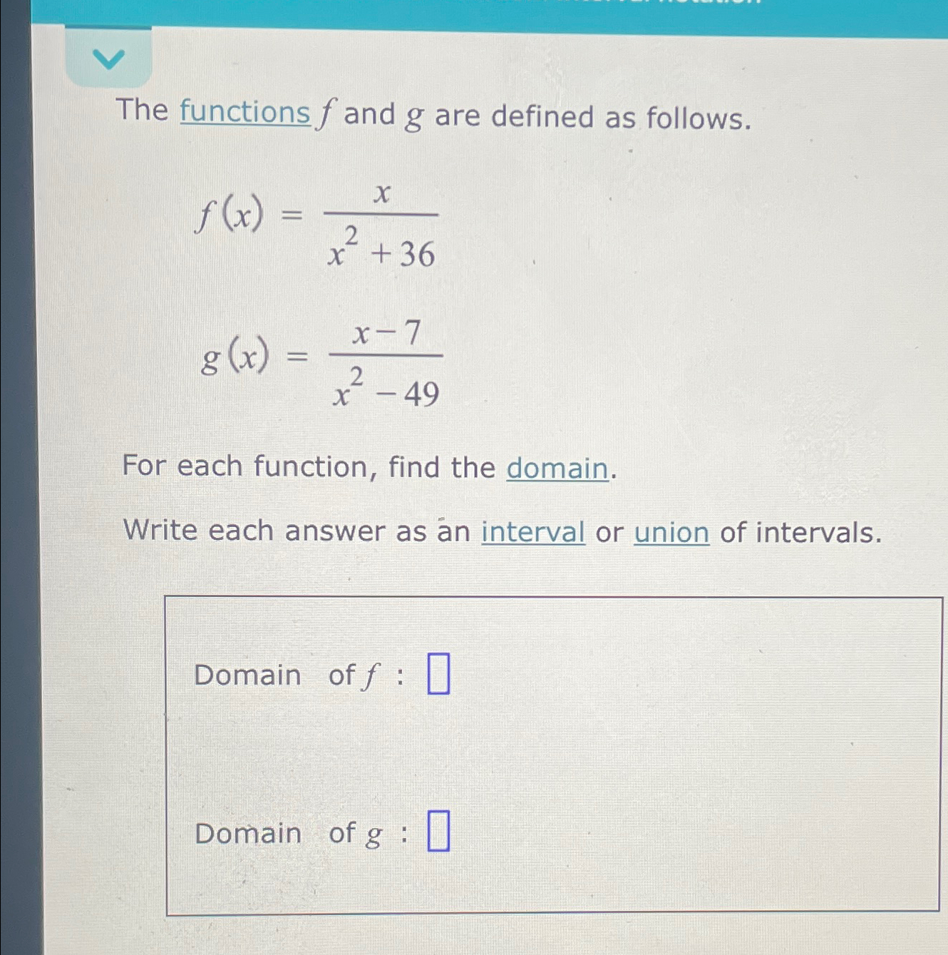 Solved The functions f ﻿and g ﻿are defined as | Chegg.com