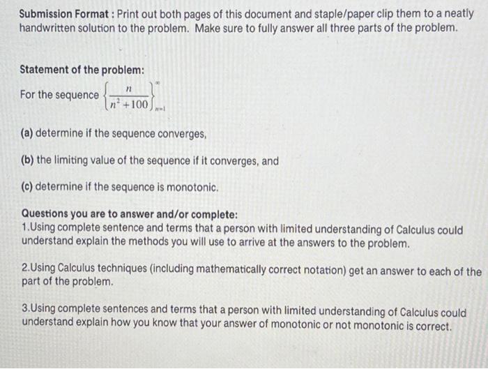 Solved Submission Format : Print out both pages of this | Chegg.com