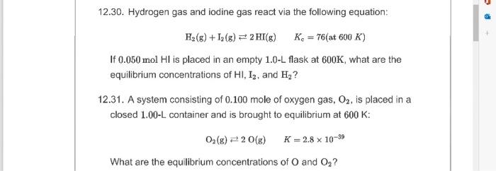 Solved 12.30. Hydrogen gas and iodine gas react via the | Chegg.com