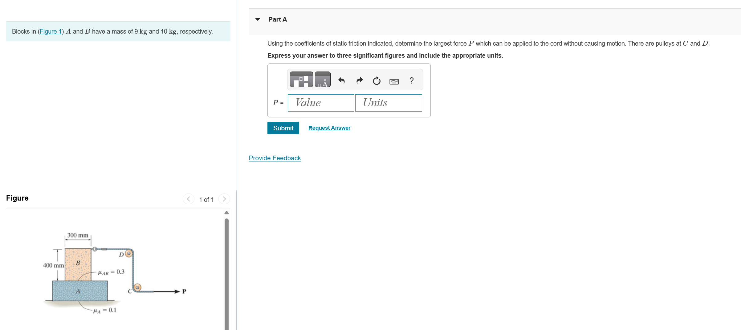 Solved Blocks in (Figure 1) ﻿A and B ﻿have a mass of 9 kg | Chegg.com