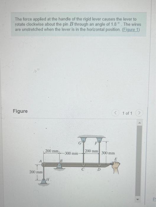 Solved The force applied at the handle of the rigid lever | Chegg.com