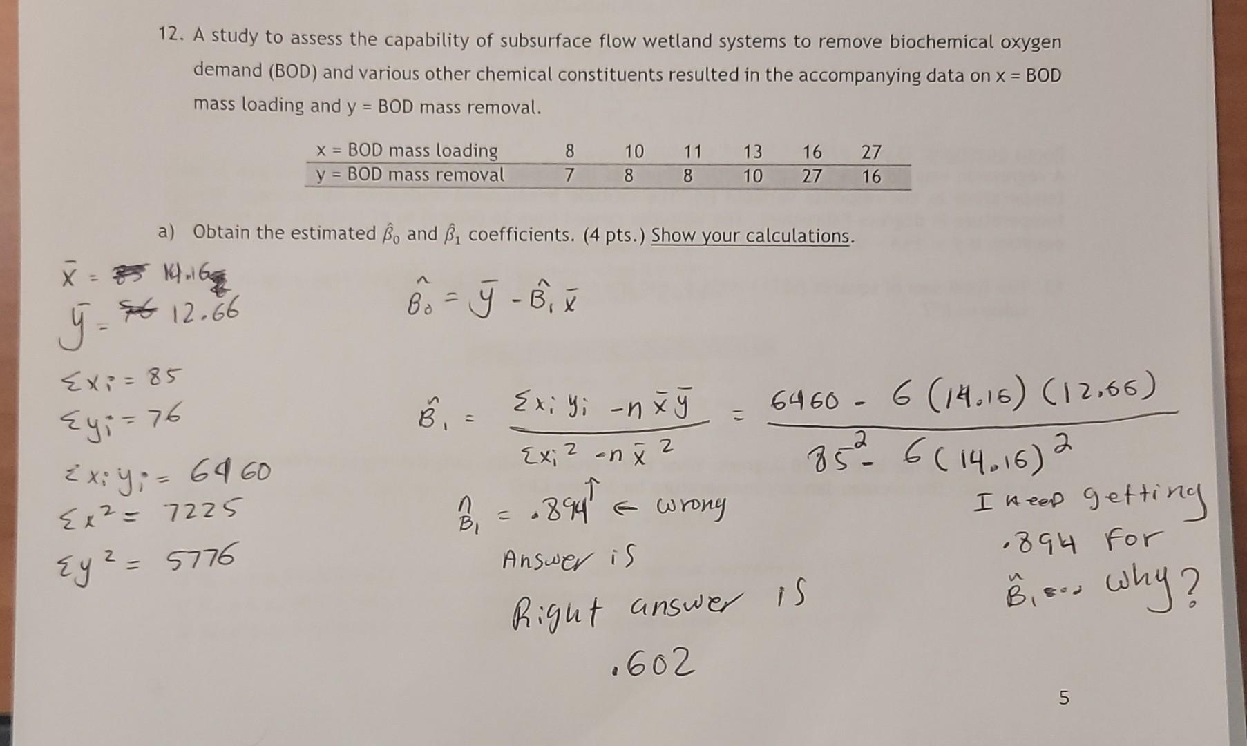 Solved Simple Linear Regression Model equation: Y = Bo + Box | Chegg.com