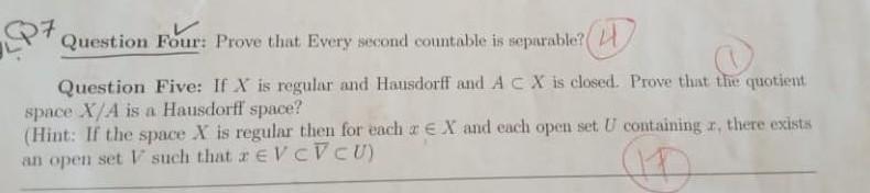 Solved 97 Question Four: Prove that Every second countable | Chegg.com
