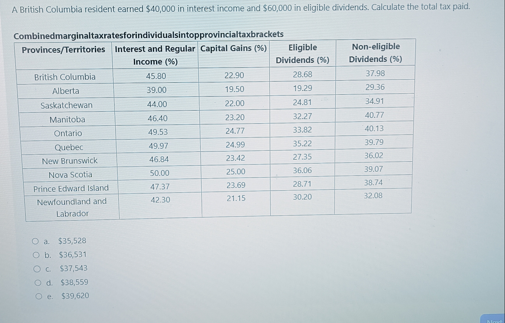 Solved A British Columbia resident earned $40,000 ﻿in | Chegg.com