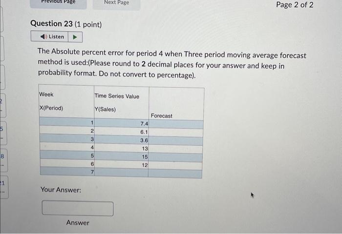 Solved The Absolute percent error for period 4 when Three | Chegg.com