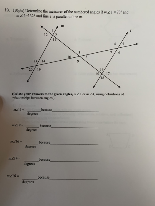 Solved 10. (10pts) Determine the measures of the numbered | Chegg.com