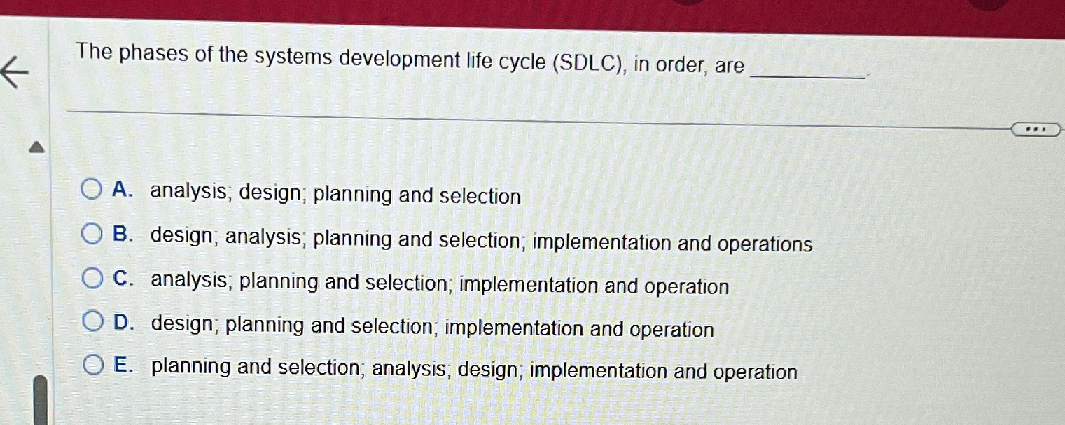 Solved The phases of the systems development life cycle | Chegg.com