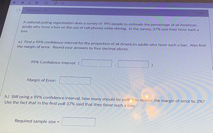 Solved A national polling organization does a survey of 995 | Chegg.com